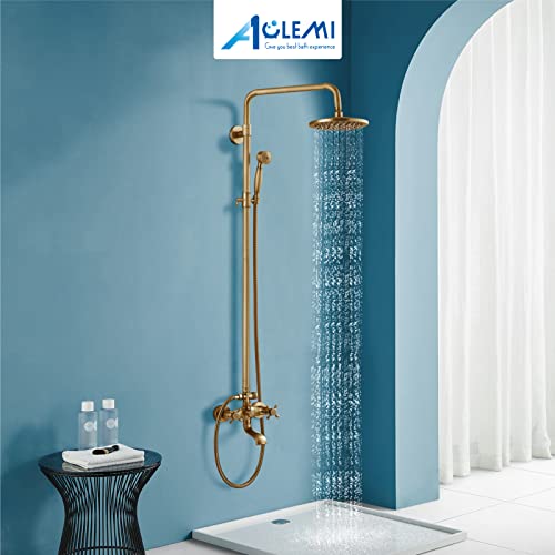 Aolemi Antique Brass Tub Shower Faucet 8 Inch Shower Head Vintage Shower Fixture Set Mixer Handheld Spray Triple Function Shower Combo