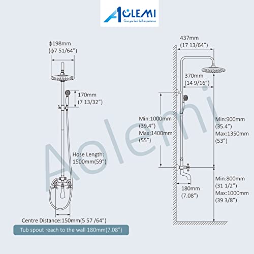 Aolemi Antique Brass Tub Shower Faucet 8 Inch Shower Head Vintage Shower Fixture Set Mixer Handheld Spray Triple Function Shower Combo