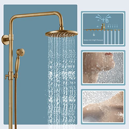 Aolemi Antique Brass Tub Shower Faucet 8 Inch Shower Head Vintage Shower Fixture Set Mixer Handheld Spray Triple Function Shower Combo