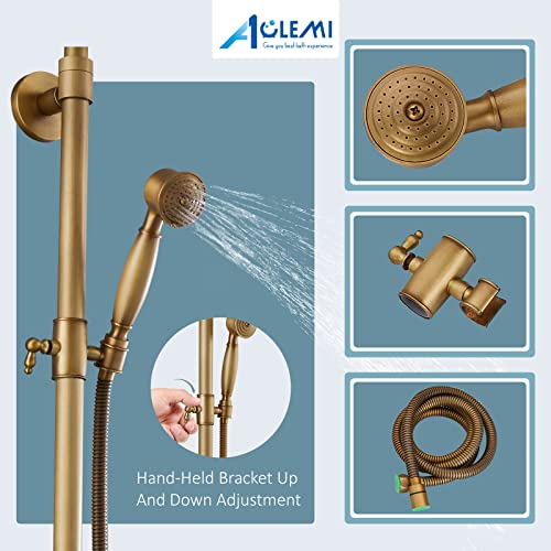 Aolemi Antique Brass Tub Shower Faucet 8 Inch Shower Head Vintage Shower Fixture Set Mixer Handheld Spray Triple Function Shower Combo