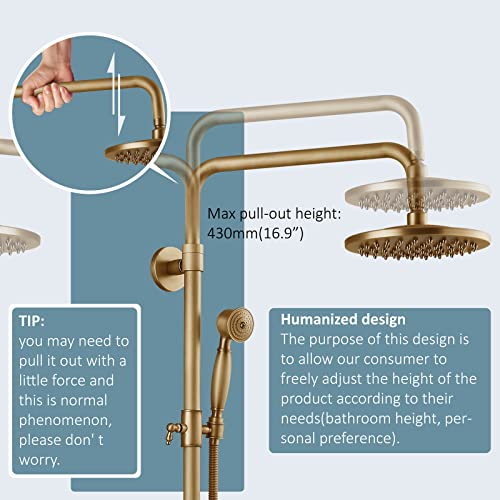 Aolemi Antique Brass Tub Shower Faucet 8 Inch Shower Head Vintage Shower Fixture Set Mixer Handheld Spray Triple Function Shower Combo