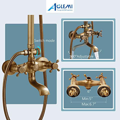 Aolemi Antique Brass Tub Shower Faucet 8 Inch Shower Head Vintage Shower Fixture Set Mixer Handheld Spray Triple Function Shower Combo