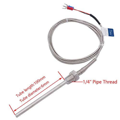 2M Thermistor K-Type Probe Thermocouple Sensor & Meter Temperature Controller,1/4" NPT 6 X 100MM Long Probe Thermocouple Temperature Range from 0 to 600 °C MT-205-1/4-100