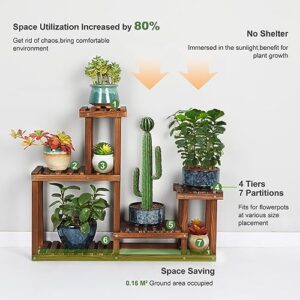 COOGOU Pine Wood Plant Stand Indoor Outdoor Multi Layer Flower Shelf Rack Higher and Lower Plant Holder in Garden Balcony Patio Living Room (4 Tiers )