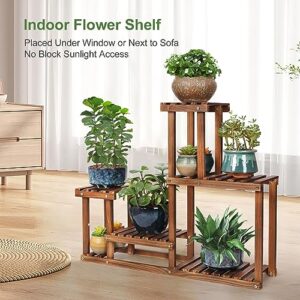 COOGOU Pine Wood Plant Stand Indoor Outdoor Multi Layer Flower Shelf Rack Higher and Lower Plant Holder in Garden Balcony Patio Living Room (4 Tiers )