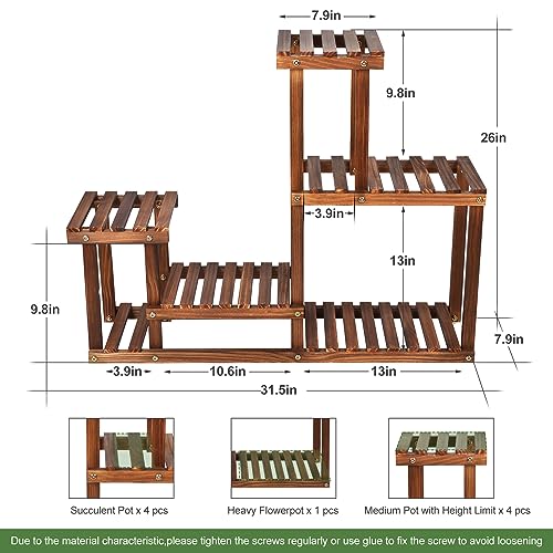 COOGOU Pine Wood Plant Stand Indoor Outdoor Multi Layer Flower Shelf Rack Higher and Lower Plant Holder in Garden Balcony Patio Living Room (4 Tiers )