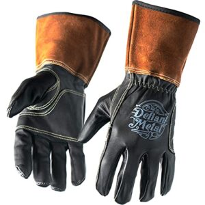 defiant metal tig welding gloves - premium black goatskin leather (large)