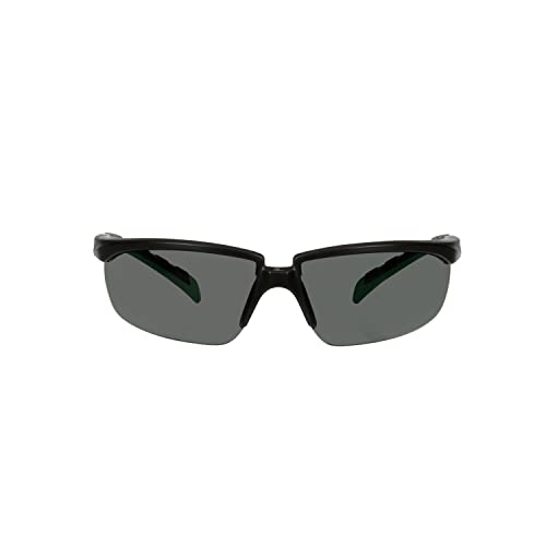 3M Safety Glasses, Solus 2000 Series, Anti-Scratch, IR Shade 3.0 Gray Lens, Black/Green Temples