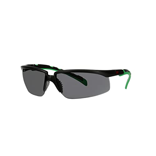 3M Safety Glasses, Solus 2000 Series, Anti-Scratch, IR Shade 3.0 Gray Lens, Black/Green Temples