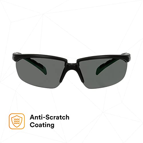 3M Safety Glasses, Solus 2000 Series, Anti-Scratch, IR Shade 3.0 Gray Lens, Black/Green Temples