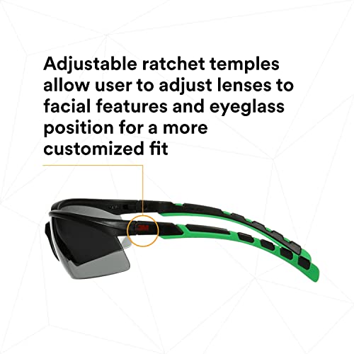 3M Safety Glasses, Solus 2000 Series, Anti-Scratch, IR Shade 3.0 Gray Lens, Black/Green Temples