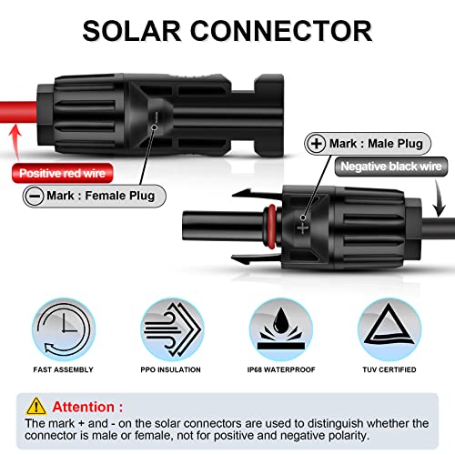 iGreely Connector Solar Panel Cable Kits for Solar Panel RV Marine Boat Portable Solar Generator Power Station 10AWG 60cm/2ft