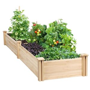 yaheetech 8×2ft wooden horticulture raised garden bed divisible elevated planting planter box for flowers/vegetables/herbs in backyard/patio outdoor, natural wood, 97 x 25 x 11in