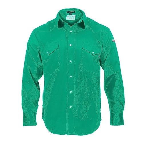 Flame Resistant FR Welding Shirt - 100% C - 9 oz (Large, Welders Green)