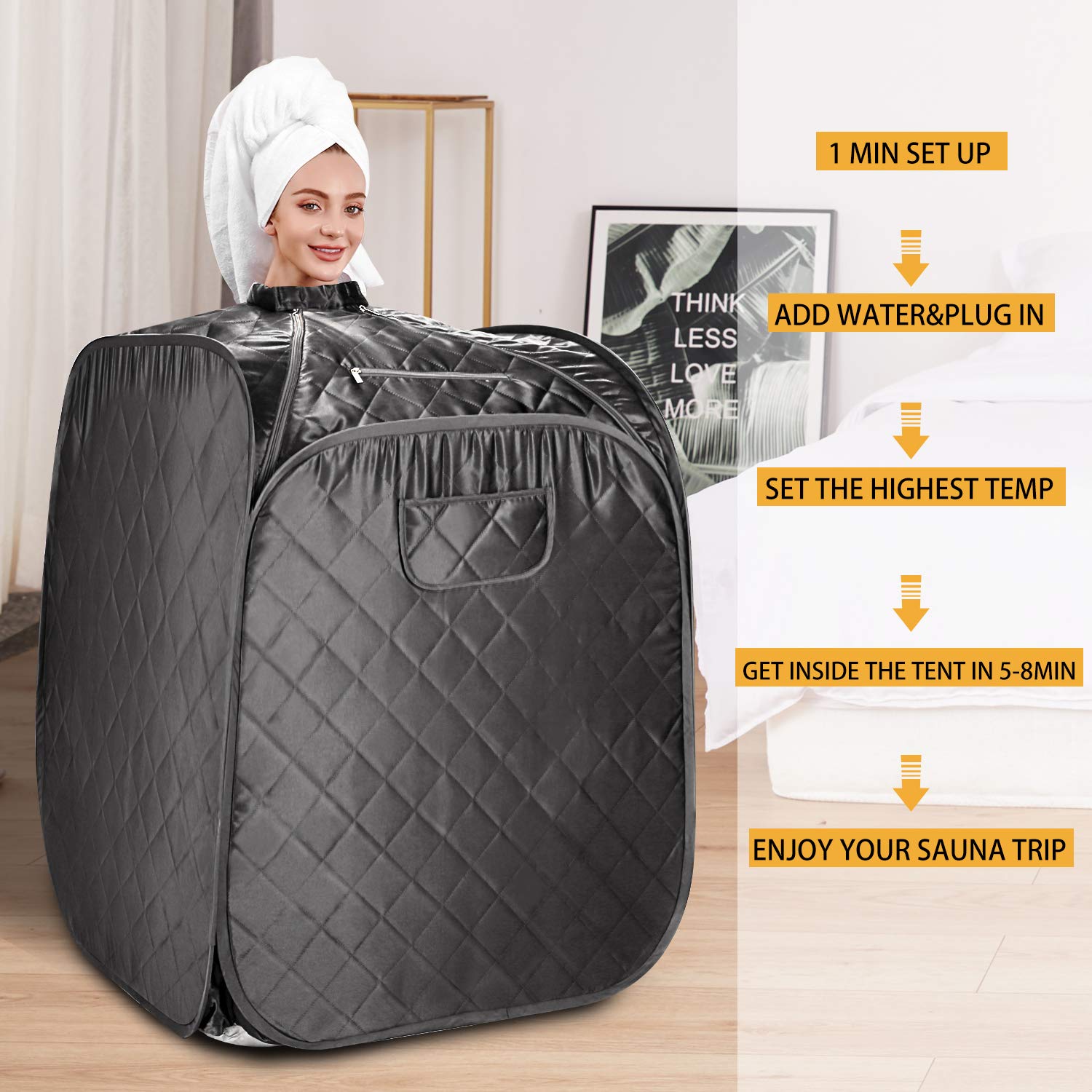 OPPSDECOR Portable Steam Sauna Spa, Personal Indoor Sauna Tent Remote Control&Chair&Timer Included, One Person Sauna for Therapeutic Relaxation Detox at Home