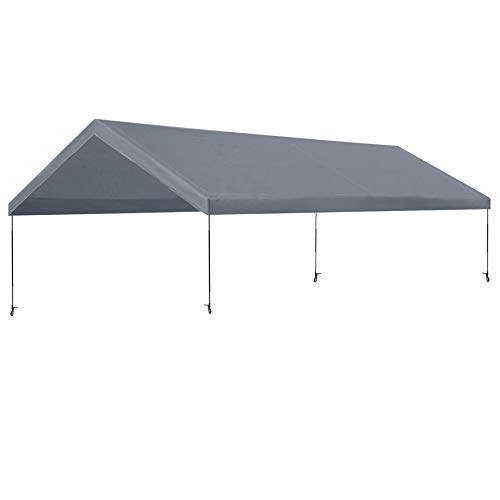 Strong Camel 10'x20' Carport Replacement Canopy Cover for Tent Top Garage Shelter Cover w Ball Bungees (Only Cover, Frame is not Included) (with Edge, Grey)