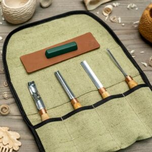 BeaverCraft, Wood Carving Chisel Set SC01 - Gouge Wood Carving Tools Kit in Rolling Pouch with Leather Strop Polishing Compound Kit - Radial Gouges Flat Chisel Bent Gouge (Chisel Set)