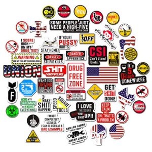 hard hat stickers big 50 pcs, funny sticker pack for tool box helmet hood hardhat, gifts for adult essential worker welder construction union military electrician, american patriotic bulk vinyl decals