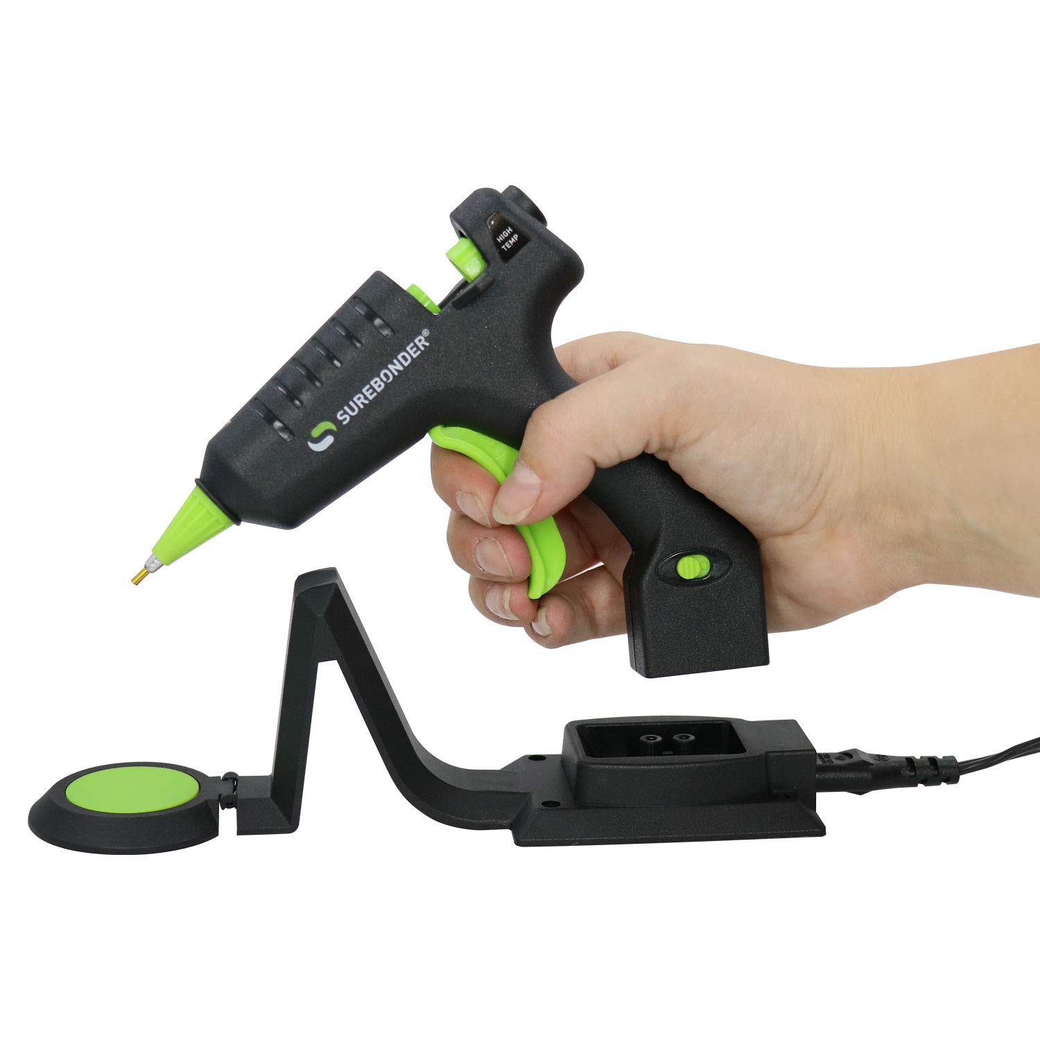 Surebonder Cordless/Corded High Temperature Mini Hot Glue Gun With Detail Tip, 20 Watt, Recharge With Portable Heat Stand (CL-195F)