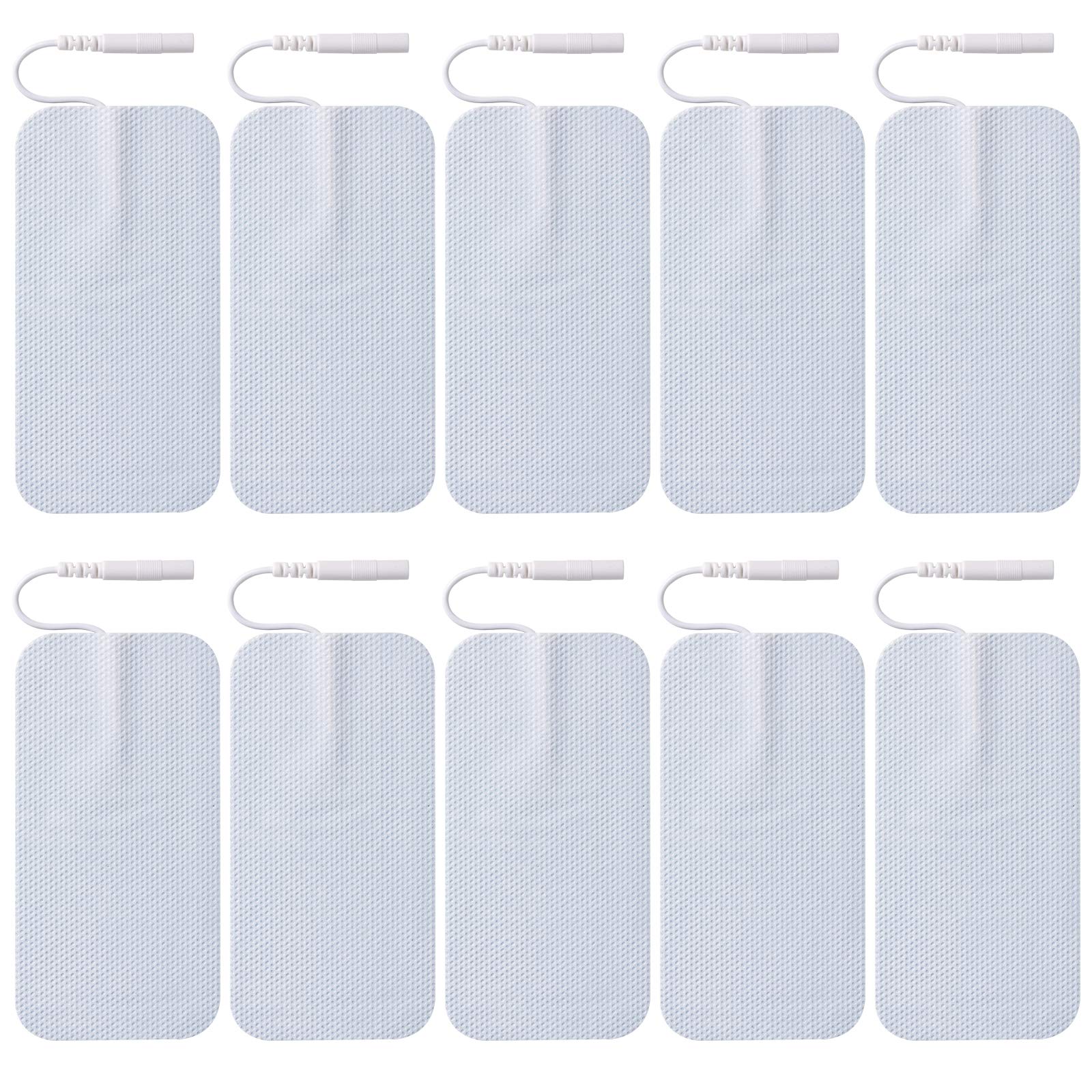 LiteTour 10 Pieces Large Electrode Pads - Premium Reusable TENS Unit Pads with Standard 2mm PIN Connector - 2x4 Inches Self-Adhesive for Pain Relief and Muscle Stimulation