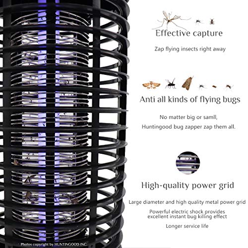 HUNTINGOOD Bug Zapper,Powerful Insect Killer,Mosquito Zapper,Portable Standing or Hanging for Indoor,365NM UV Lamp,Chemical Free,Child Safe-Spare Bulb Included 2023 Upgraded