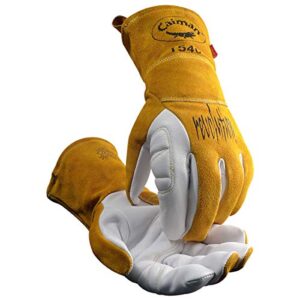 caiman premium goat grain tig/multi-task welding gloves, split cowhide back, 4-inch kontour wrist cuff, unlined, kevlar sewn, white/gold, small (1540-3)