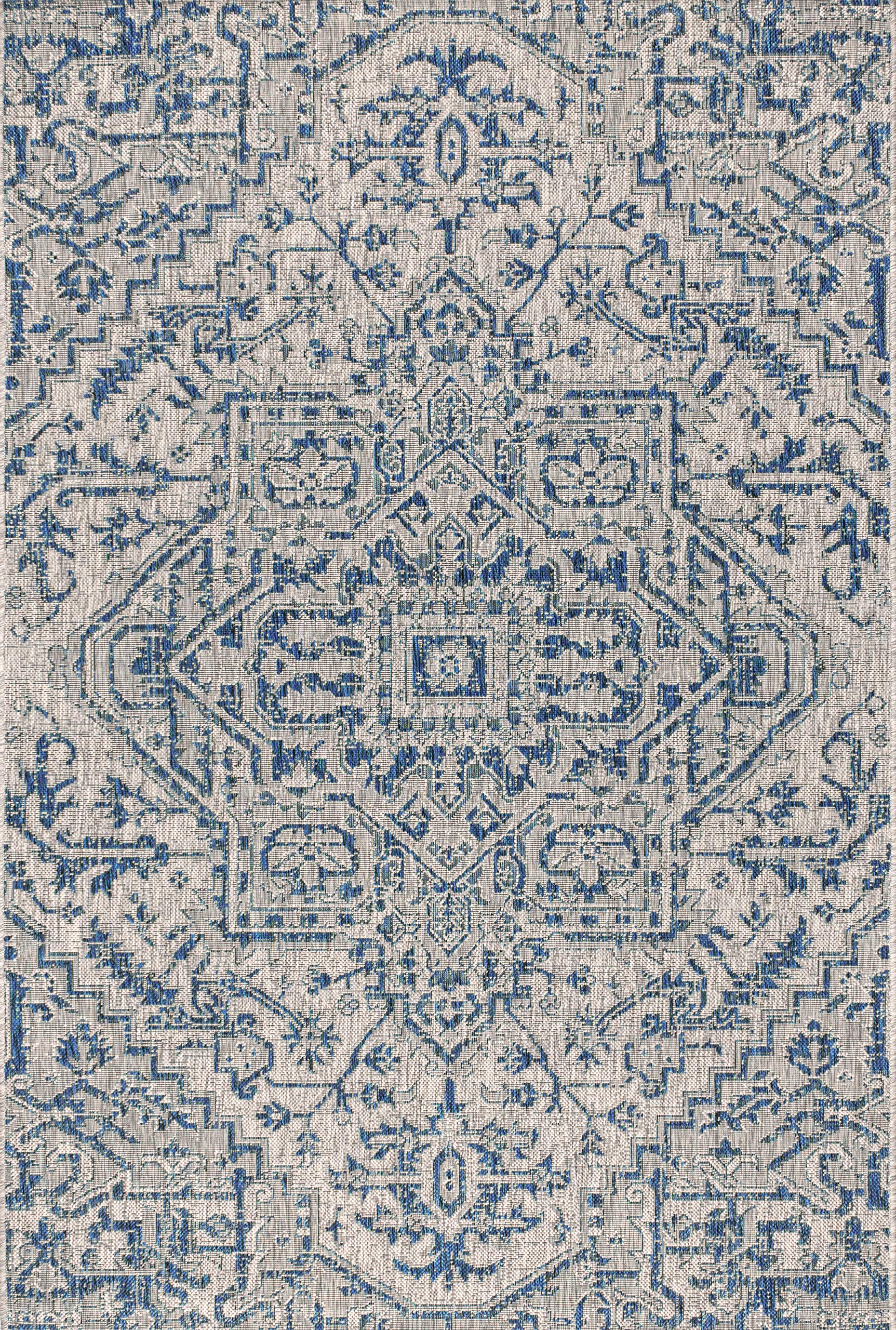 JONATHAN Y Estrella Bohemian Medallion Textured Weave Indoor/Outdoor Navy/Gray 4 ft. x 6 ft. Area-Rug, Coastal,Easy-Cleaning,HighTraffic,LivingRoom,Backyard, Non Shedding (SMB105B-4)