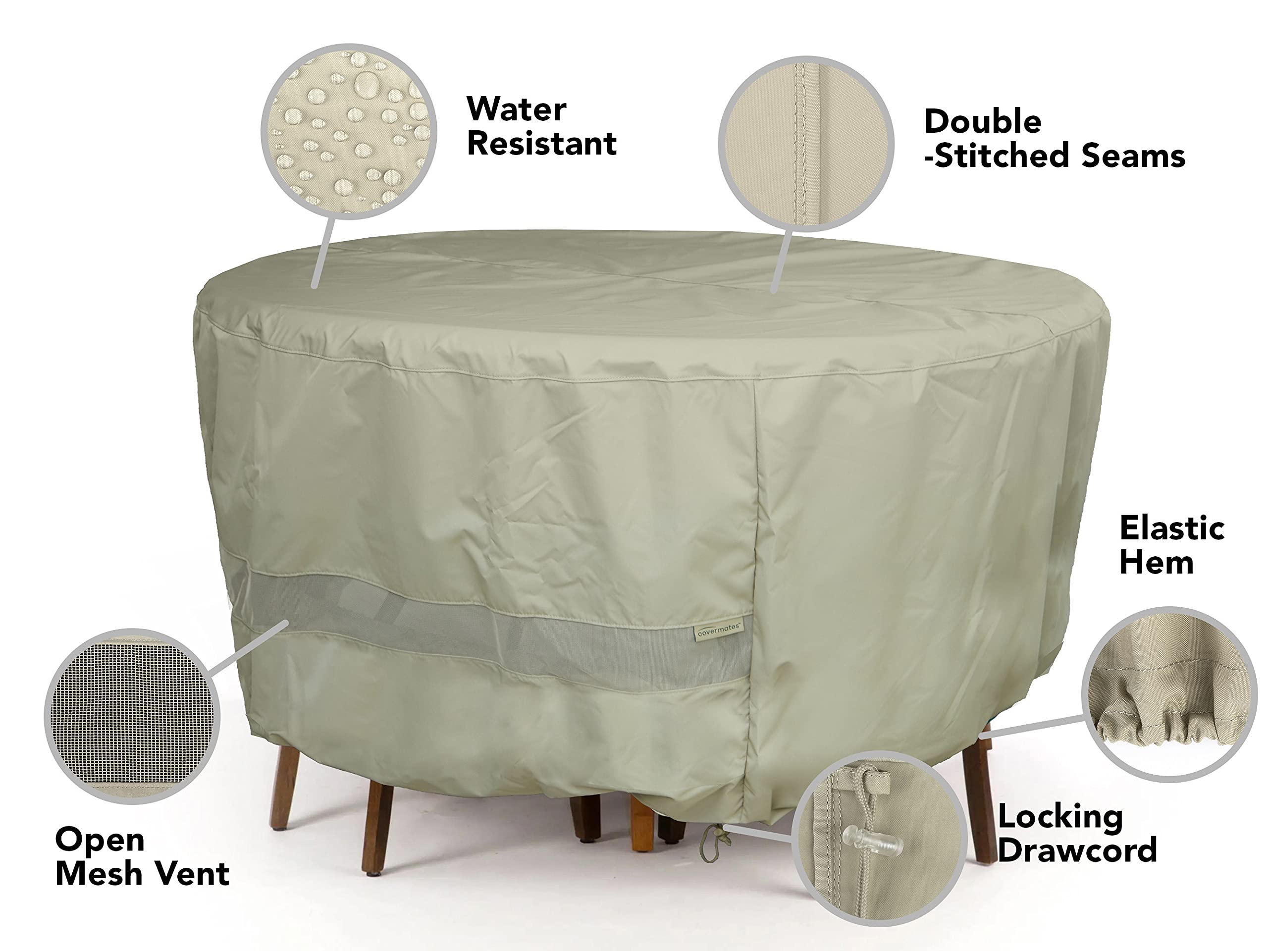 Covermates Round Firepit/Chair Set Cover – Water-Resistant Polyester, Mesh Ventilation, Fire Pit Covers-Khaki