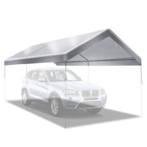 benefitusa canopy only 10'x20' carport replacement canopy outdoor tent garage top tarp shelter cover w ball bungees (silver)