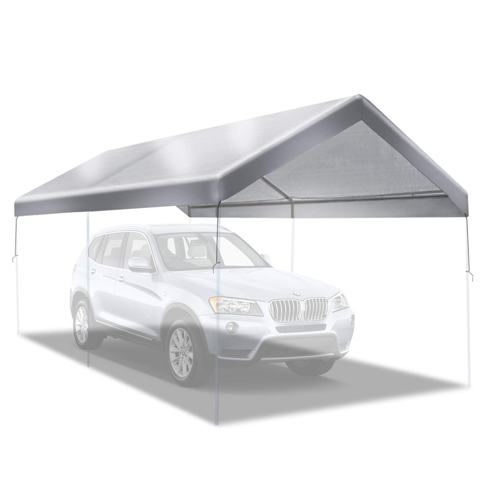 BenefitUSA Canopy ONLY 10'x20' Carport Replacement Canopy Outdoor Tent Garage Top Tarp Shelter Cover w Ball Bungees (Silver)