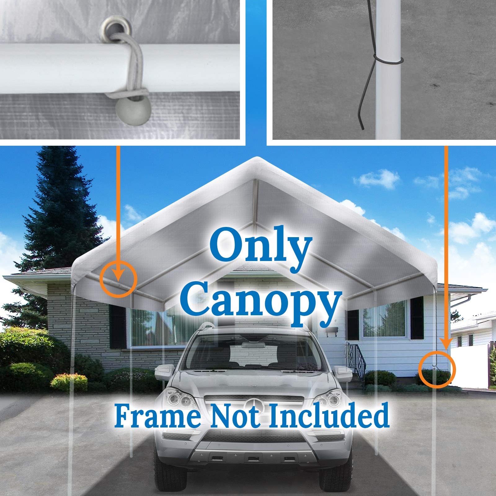 BenefitUSA Canopy ONLY 10'x20' Carport Replacement Canopy Outdoor Tent Garage Top Tarp Shelter Cover w Ball Bungees (Silver)