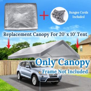 BenefitUSA Canopy ONLY 10'x20' Carport Replacement Canopy Outdoor Tent Garage Top Tarp Shelter Cover w Ball Bungees (Silver)