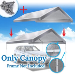 BenefitUSA Canopy ONLY 10'x20' Carport Replacement Canopy Outdoor Tent Garage Top Tarp Shelter Cover w Ball Bungees (Silver)