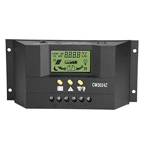 Dual USB Solar Controller, 12V 24V 30A CM3024Z PWM Intelligent Solar Panel Controller Regulator LCD Display for Connecting Battery, Solar Panel and DC Load