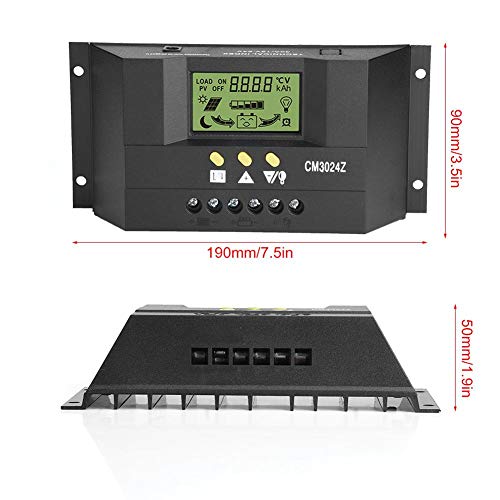 Dual USB Solar Controller, 12V 24V 30A CM3024Z PWM Intelligent Solar Panel Controller Regulator LCD Display for Connecting Battery, Solar Panel and DC Load