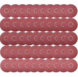 sackorange 50 pcs 9-inch 8-hole drywall sanding discs set -10 pcs each of 60 80 120 150 240 grits, premium 9" hook-and-loop aluminum oxide abrasive sander paper for drywall sander