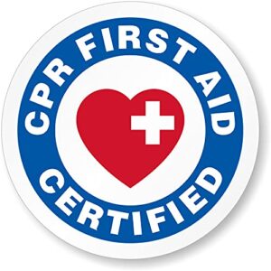 smartsign "cpr first aid certified" pack of 5 hard hat labels | retro-reflective, 2" circle