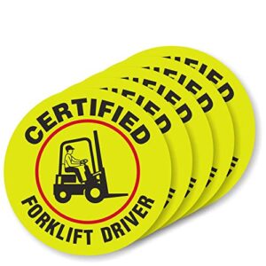 smartsign “certified forklift driver” pack of 5 hard hat labels | retro-reflective, 2" circle