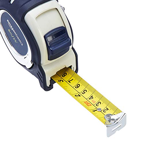 Amazon Basics Heavy Duty Tape Measure - 25-Feet (8-Meters), Inch/Metric Scale, 3-Lock Design, MID Accuracy, Chrome, 2-Pack