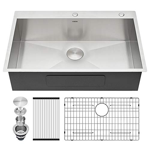 33 Drop In Sink - Kichae 33x22 Kitchen Sink Drop-in Topmount Single Bowl 16-Gauge Stainless Steel Kitchen Sinks Basin