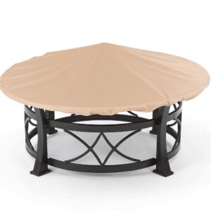 Covermates Round Firepit Top Cover - Heavy-Duty Polyester, Weather Resistant, Drawcord Hem, Fire Pit Covers-Ripstop Tan