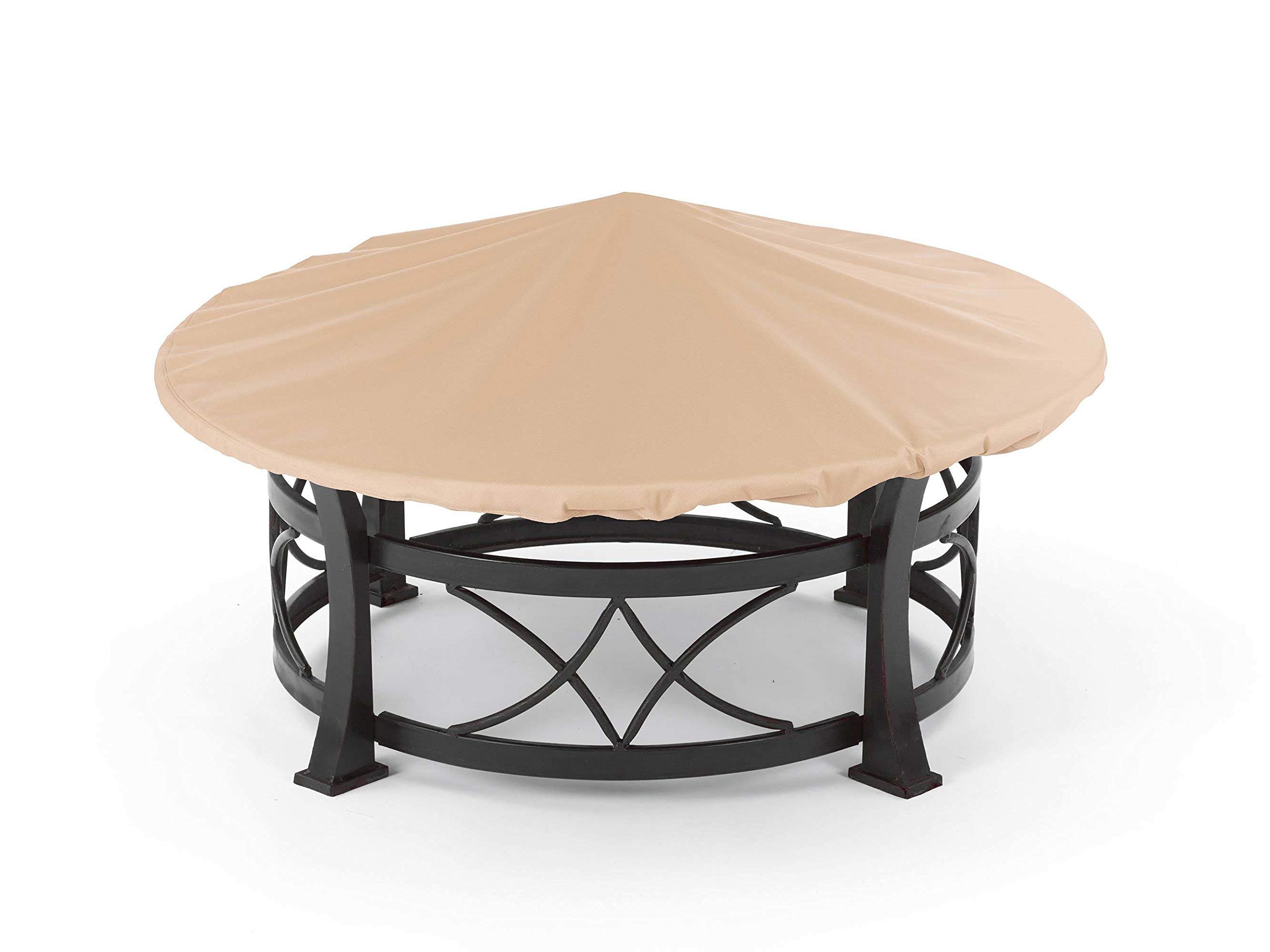 Covermates Round Firepit Top Cover - Heavy-Duty Polyester, Weather Resistant, Drawcord Hem, Fire Pit Covers-Ripstop Tan