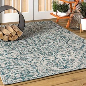 jonathan y smb105c-4 estrella bohemian medallion textured weave indoor/outdoor teal/gray 4 ft. x 6 ft. area-rug, coastal,easy-cleaning,hightraffic,livingroom,backyard, non shedding