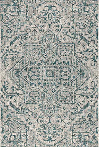 JONATHAN Y SMB105C-4 Estrella Bohemian Medallion Textured Weave Indoor/Outdoor Teal/Gray 4 ft. x 6 ft. Area-Rug, Coastal,Easy-Cleaning,HighTraffic,LivingRoom,Backyard, Non Shedding