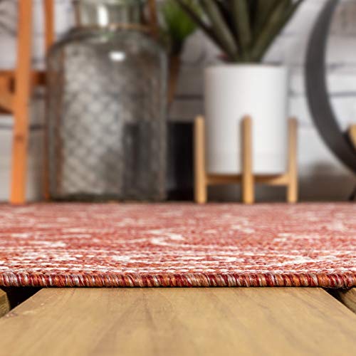 JONATHAN Y Charleston Vintage Filigree Textured Weave Indoor/Outdoor Red/Beige 8 ft. x 10 ft. Area-Rug, Classic,Easy-Cleaning,HighTraffic,LivingRoom,Backyard, Non Shedding (SMB106B-8)