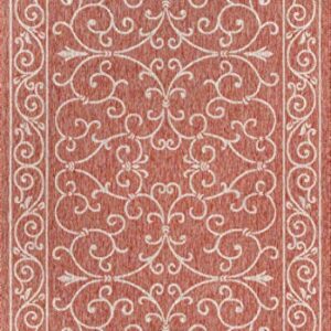 JONATHAN Y Charleston Vintage Filigree Textured Weave Indoor/Outdoor Red/Beige 8 ft. x 10 ft. Area-Rug, Classic,Easy-Cleaning,HighTraffic,LivingRoom,Backyard, Non Shedding (SMB106B-8)