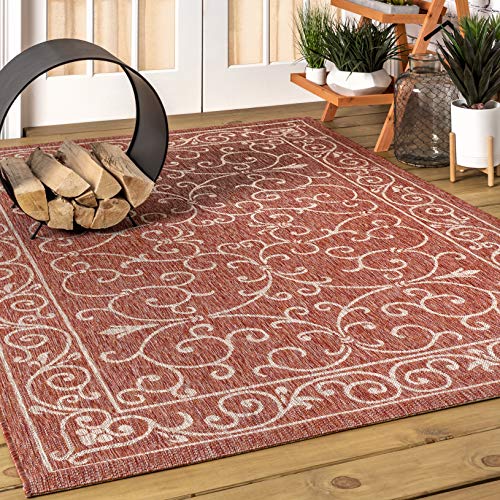 JONATHAN Y Charleston Vintage Filigree Textured Weave Indoor/Outdoor Red/Beige 8 ft. x 10 ft. Area-Rug, Classic,Easy-Cleaning,HighTraffic,LivingRoom,Backyard, Non Shedding (SMB106B-8)