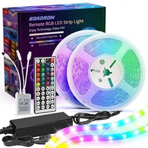 goadrom 32.8ft rgb led strip lights, 5050 led lights for bedroom, 10m color changing rope lights with 44 key ir remote and 12v/3a adapter for kitchen, home decoration, party, 2 rolls of 16.4ft