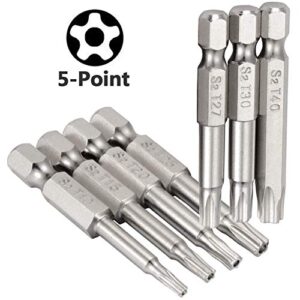 Yakamoz 2 Set of 7Pcs 1/4" Hex Shank Magnetic 5 Point Security Star Torx Screwdriver Bits Set | T10-T40, 2-Inch Length