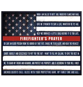 firefighters prayer patriotic flag art print - rustic vintage wall art poster - shabby chic home decor for man cave, office, bedroom, living room - gift for firemen, first responder, ems - 8x10 photo